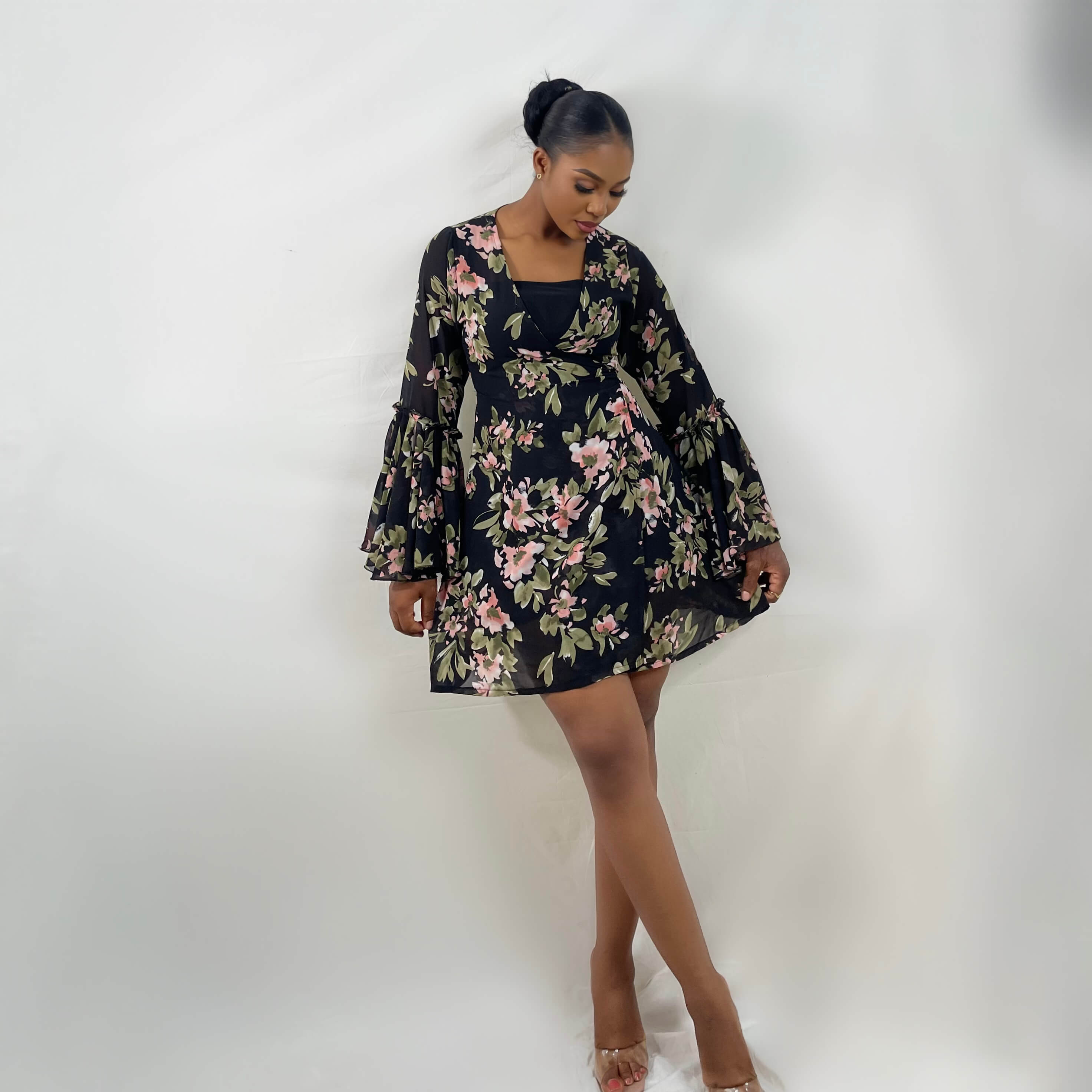Gemma Mini Wrap Dress (Olive Petals) – The Rail Clothing Nigeria